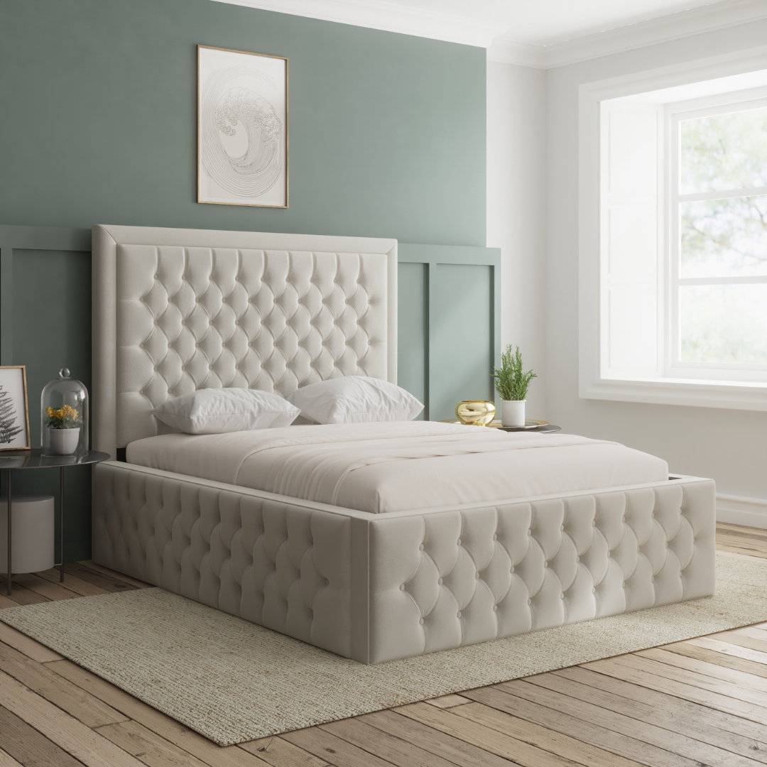 Keeley Chesterfield Upholstered Bed Frame With Storage Options — Cuddly ...
