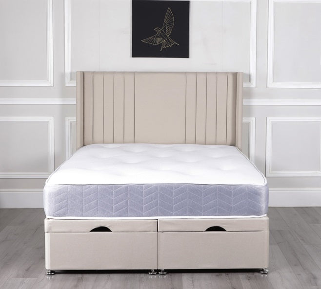 Dior Wingback Ottoman Divan Bed with Floor Standing Headboard & Mattre ...