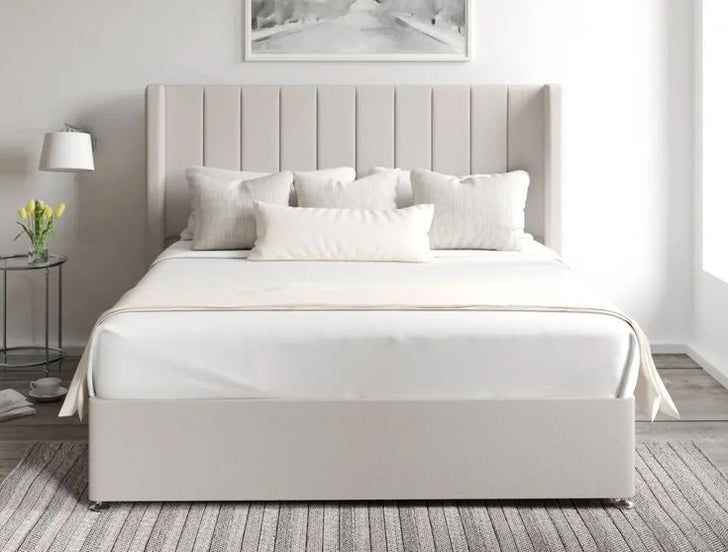 Penelope Panel Wingback Divan bed with Floor Standing Headboard & Matt ...