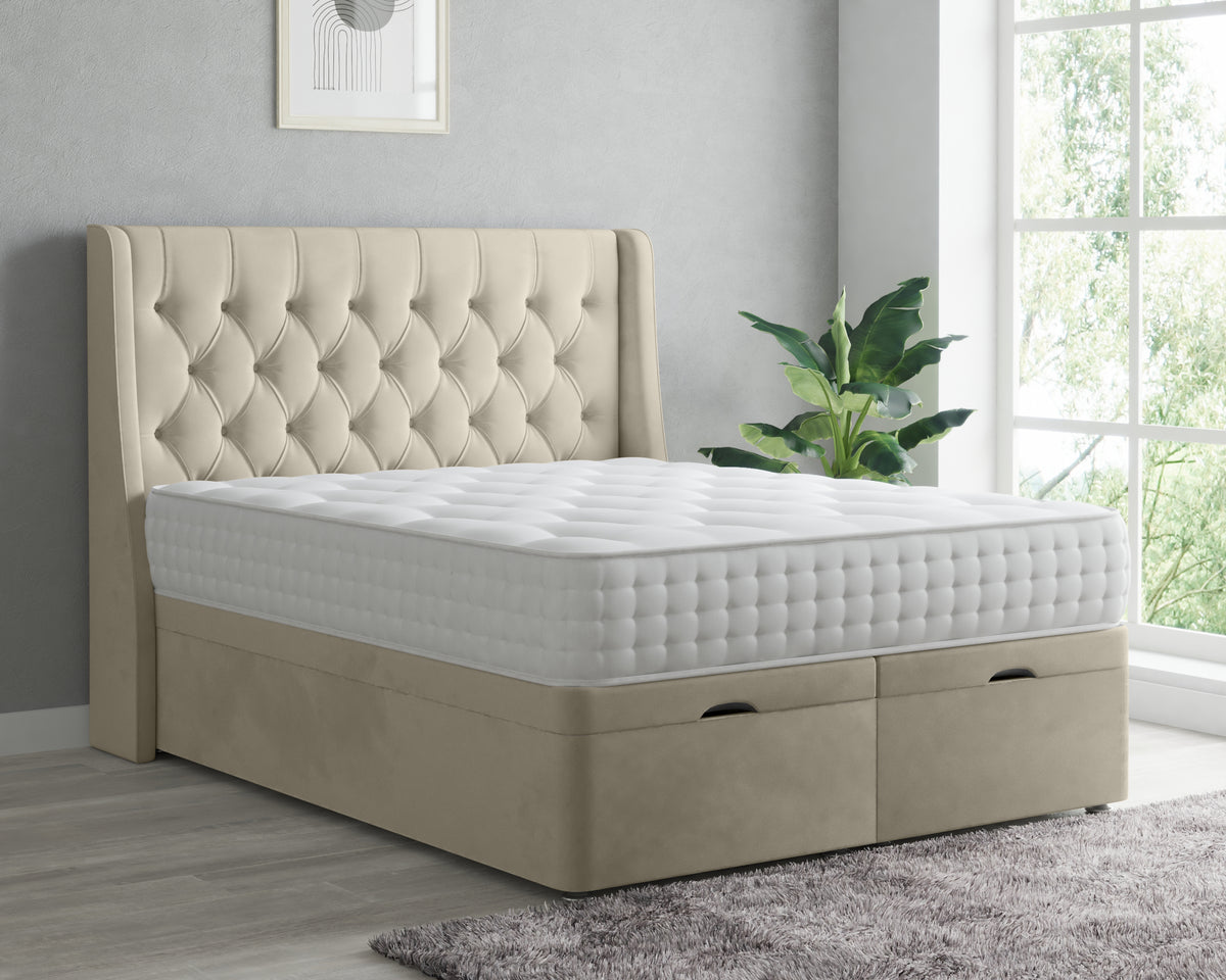 CHARLOTTE CHESTERFIELD WINGBACK OTTOMAN DIVAN BED WITH HEADBOARD & MAT ...